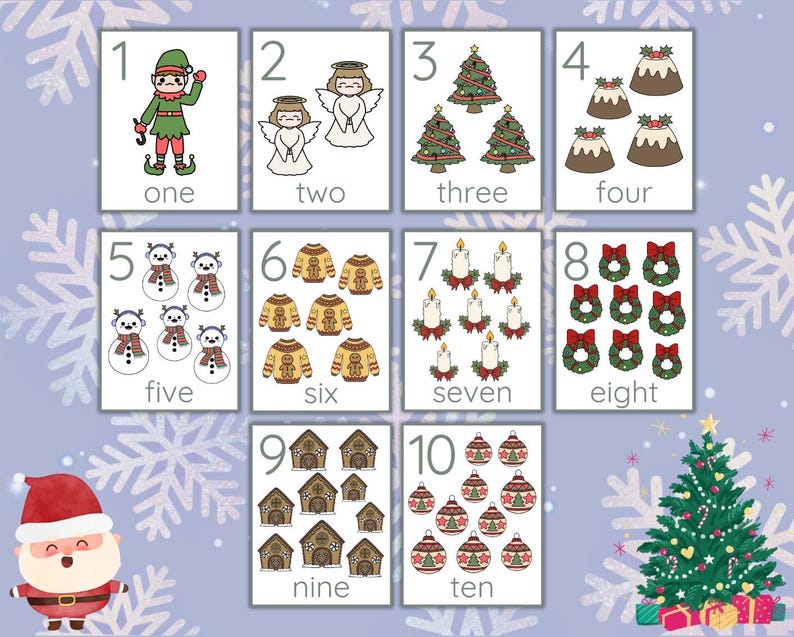 1-10 Christmas Numbers Flashcards | Count to 10 | Preschool Homeschool ...