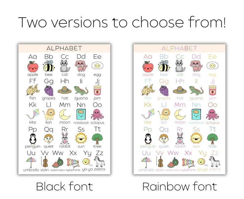 Alphabet Poster Educational Posters ABC Poster Rainbow Alphabet Animal ...
