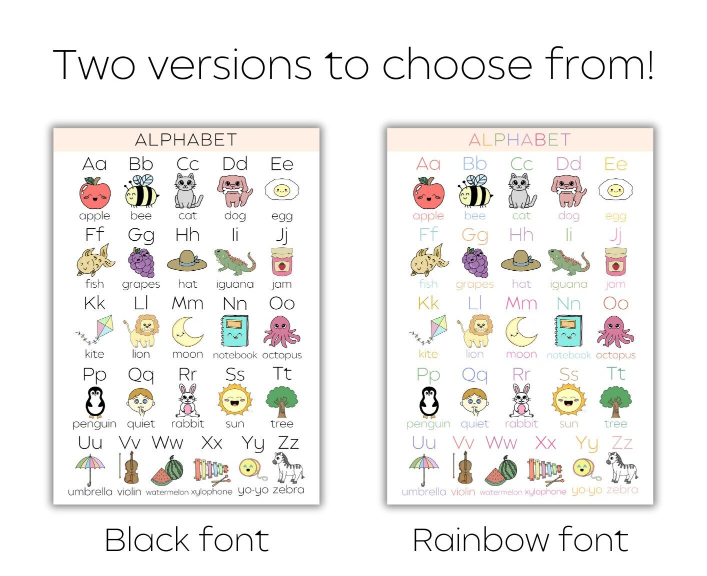 Alphabet Poster Educational Posters ABC Poster Rainbow Alphabet Animal ...