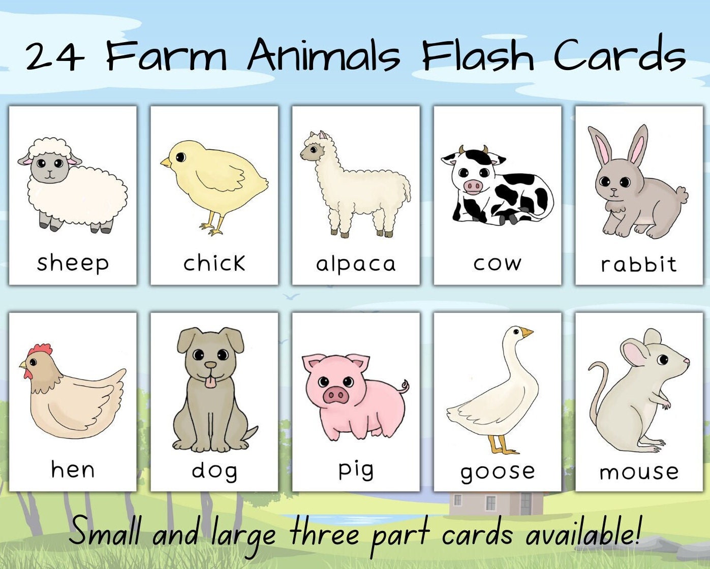 24 Farm Animals Flashcards | Preschool Printables | Toddler Animal ...