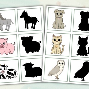 24 Farm Animal Matching Shadow Card Game | Matching Activities ...