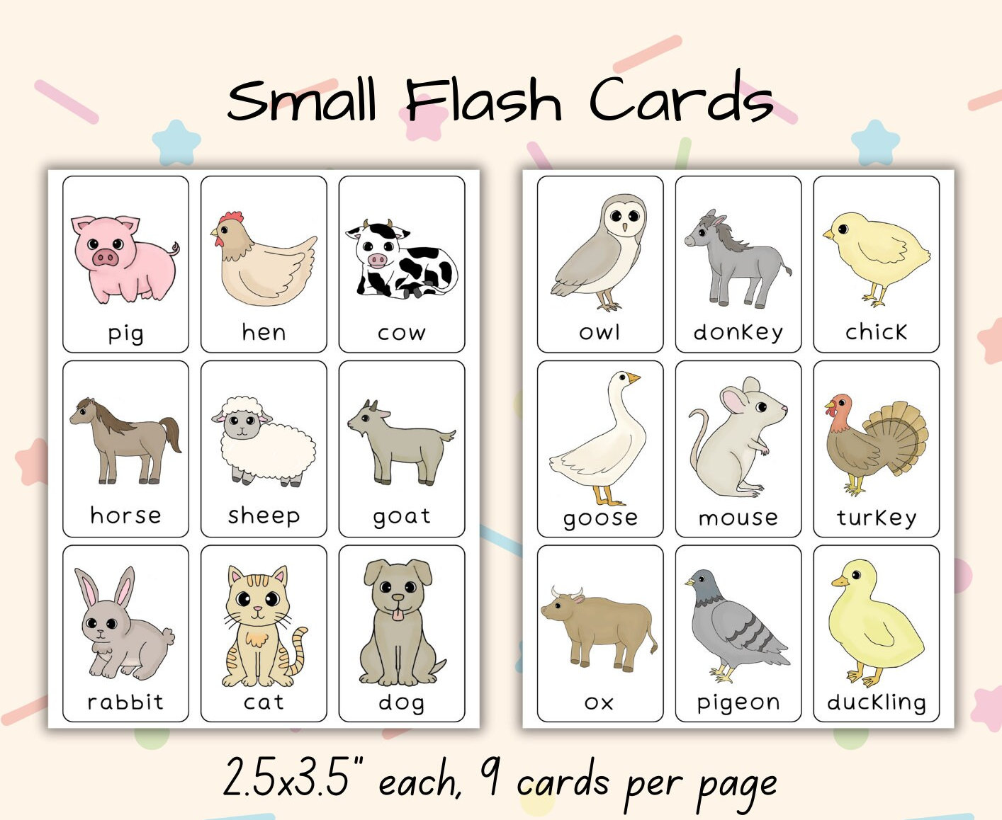 24 Farm Animals Flashcards | Preschool Printables | Toddler Animal ...