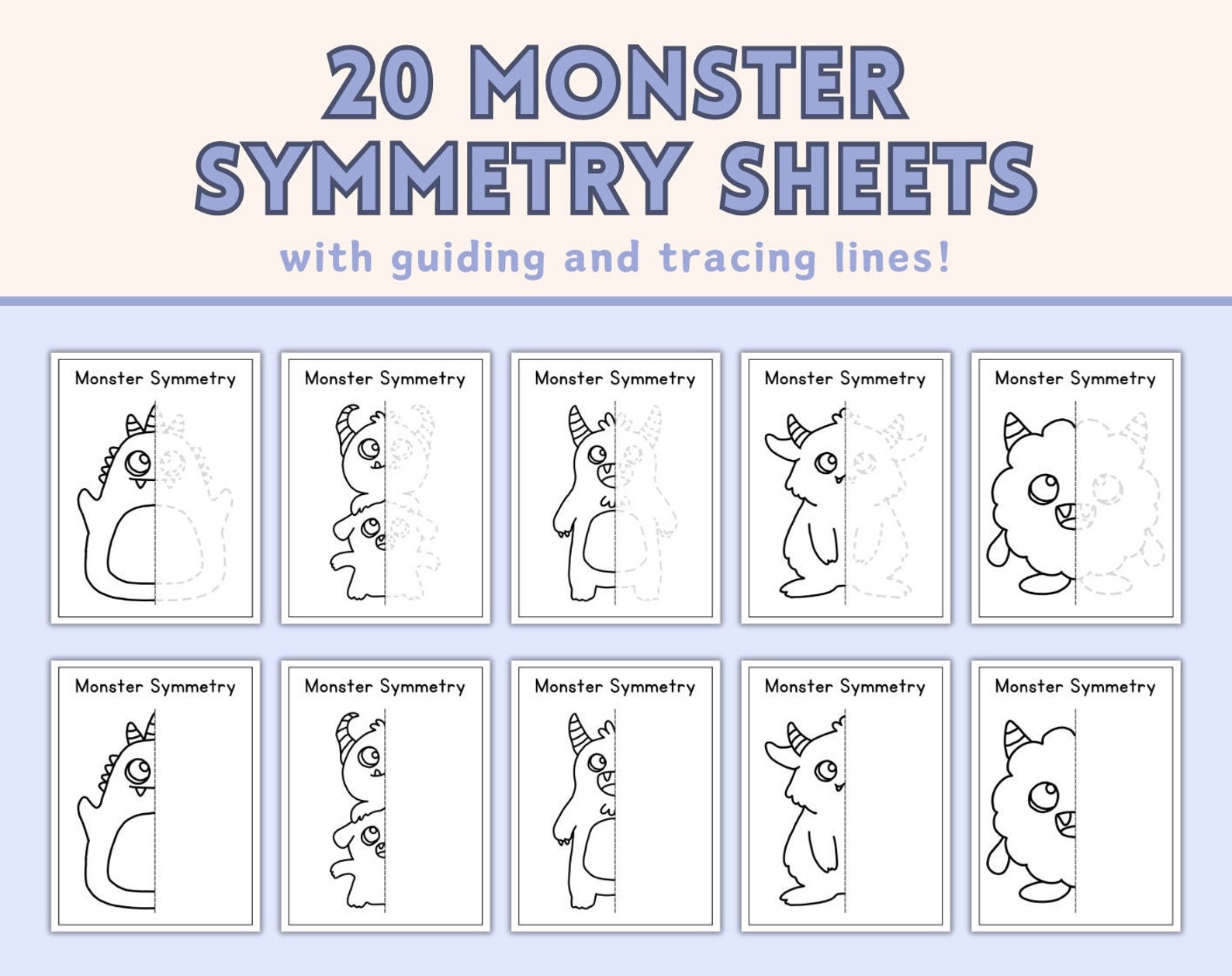 20 Cute Monster Symmetry Sheets | Tracing Worksheets | Early Finishers ...