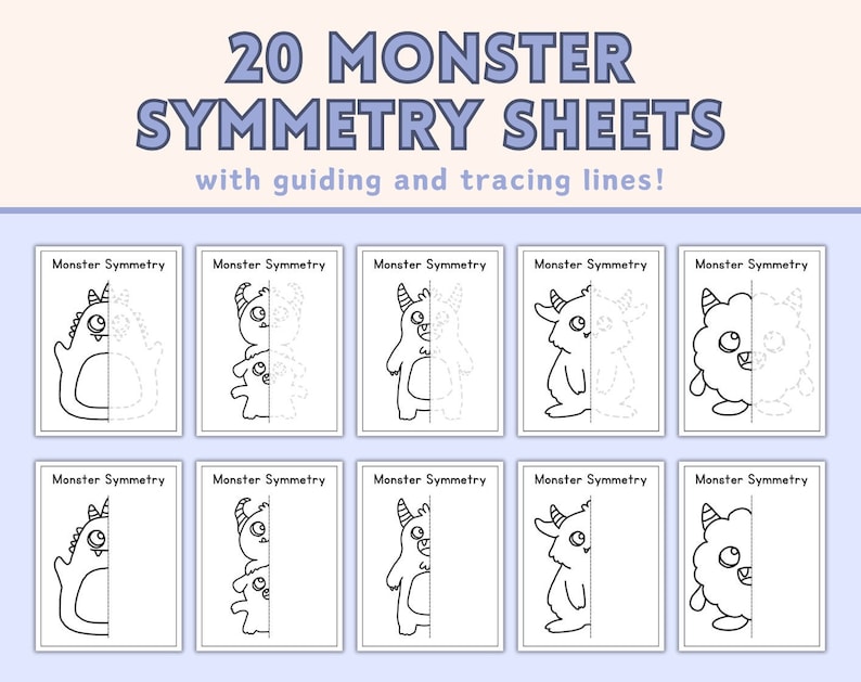 20 Cute Monster Symmetry Sheets | Tracing Worksheets | Early Finishers ...