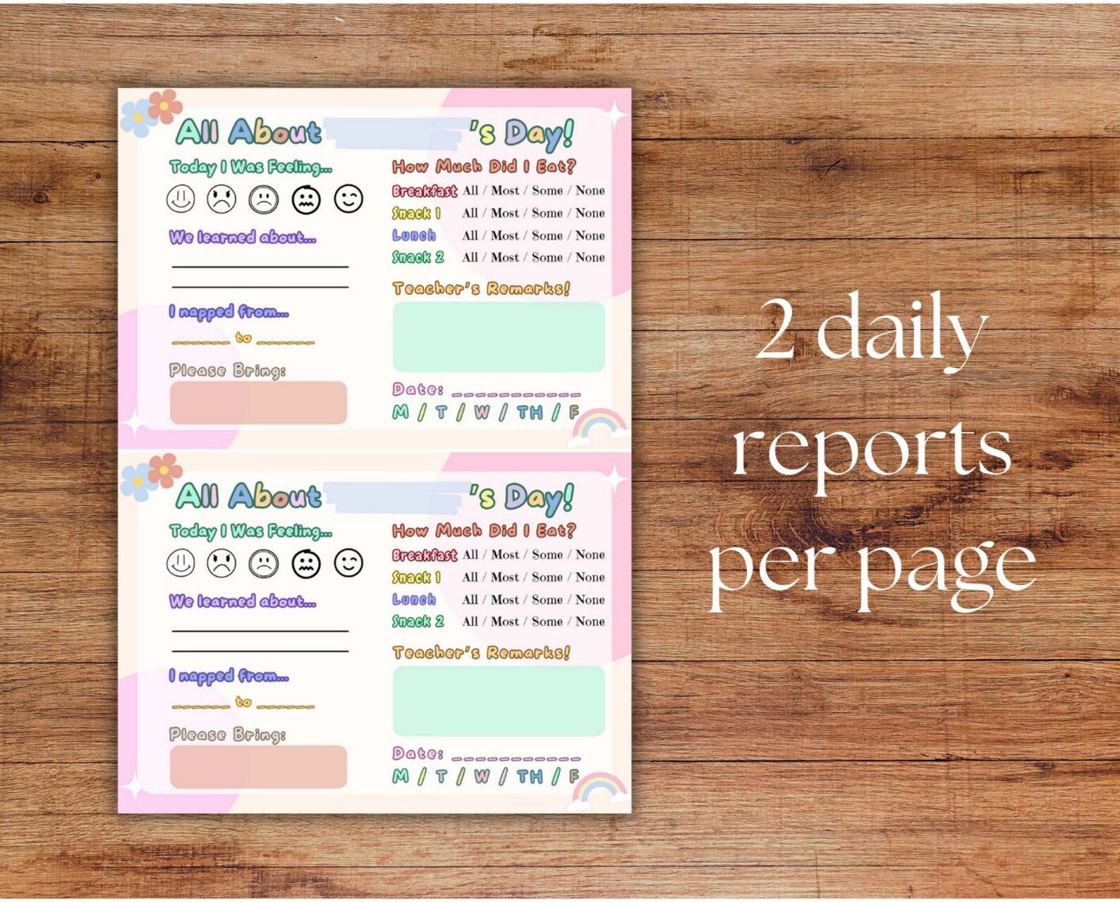 Pastel Preschool Daily Report Homeschool Report Card Toddler Daily Log ...