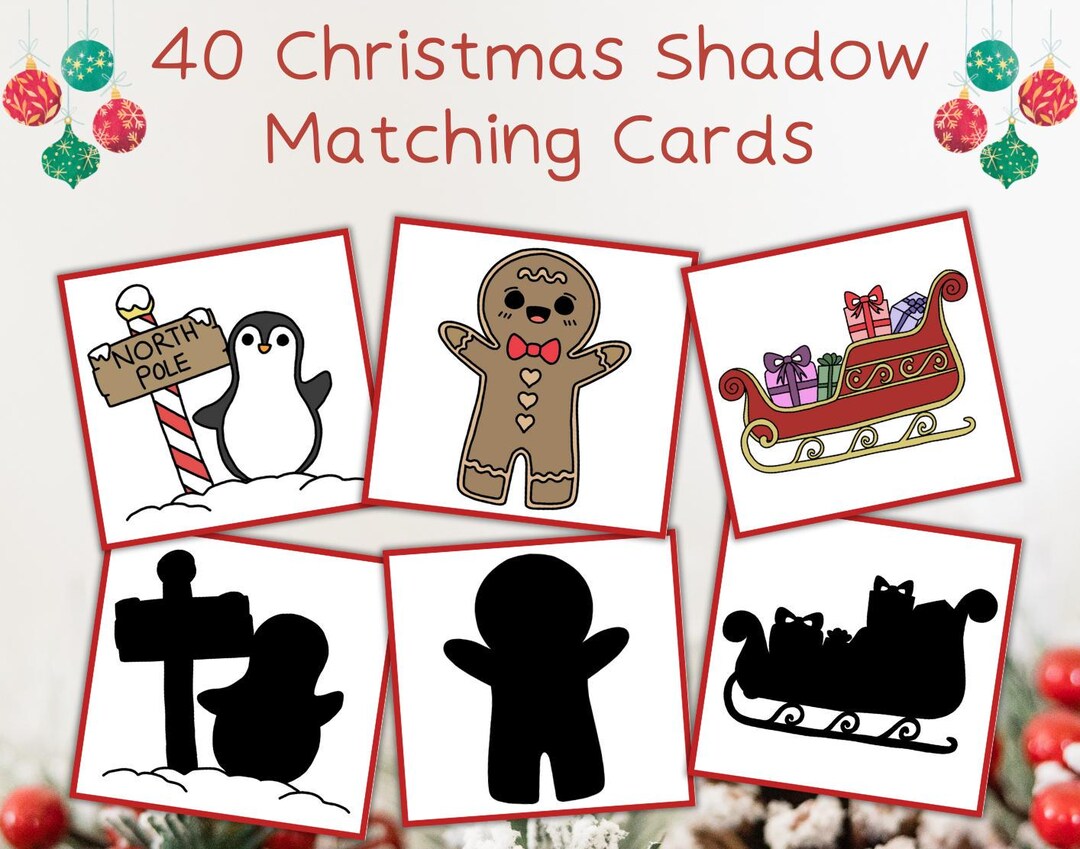 40 Christmas Shadow Matching Puzzle Cards | Homeschool Preschool ...