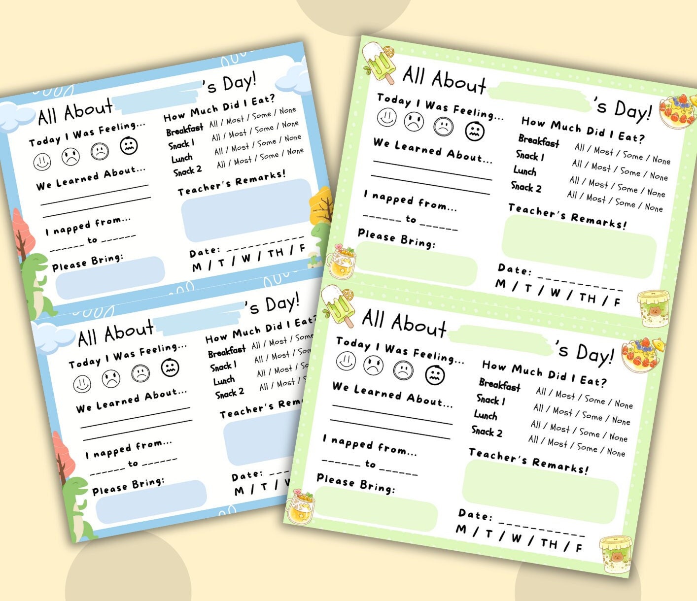 Preschool Daily Report | Daycare Daily Log | Toddler Daily Log ...