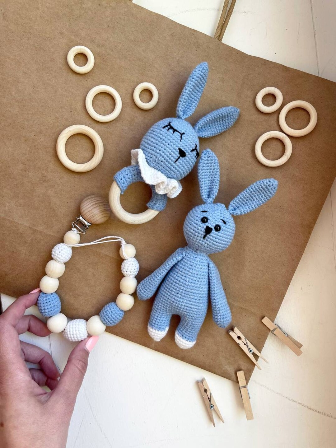 Rattle and Squeaker Toy for Newborn. Baby Box With Pacifier Holder ...