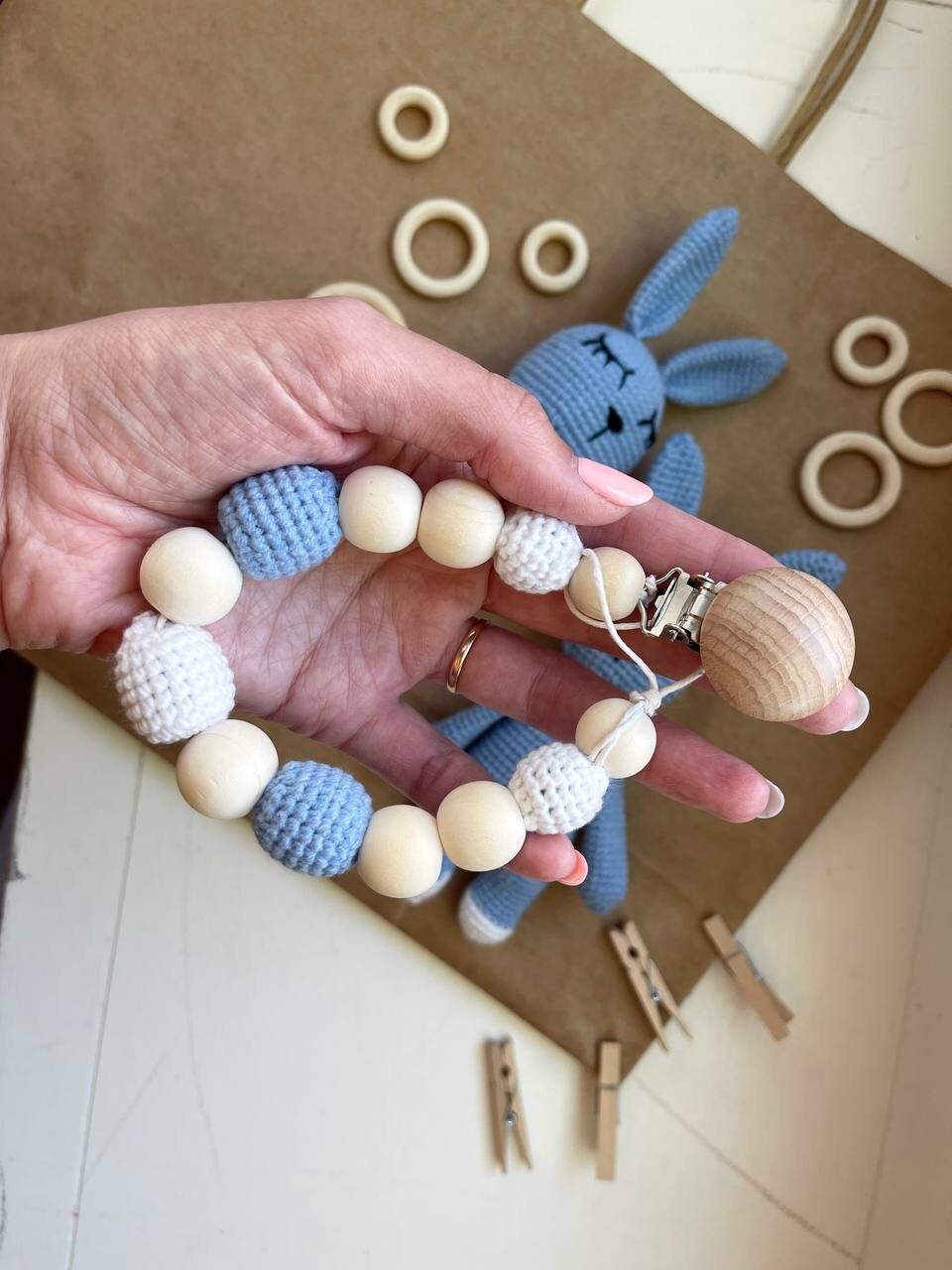 Rattle and Squeaker Toy for Newborn. Baby Box With Pacifier Holder ...