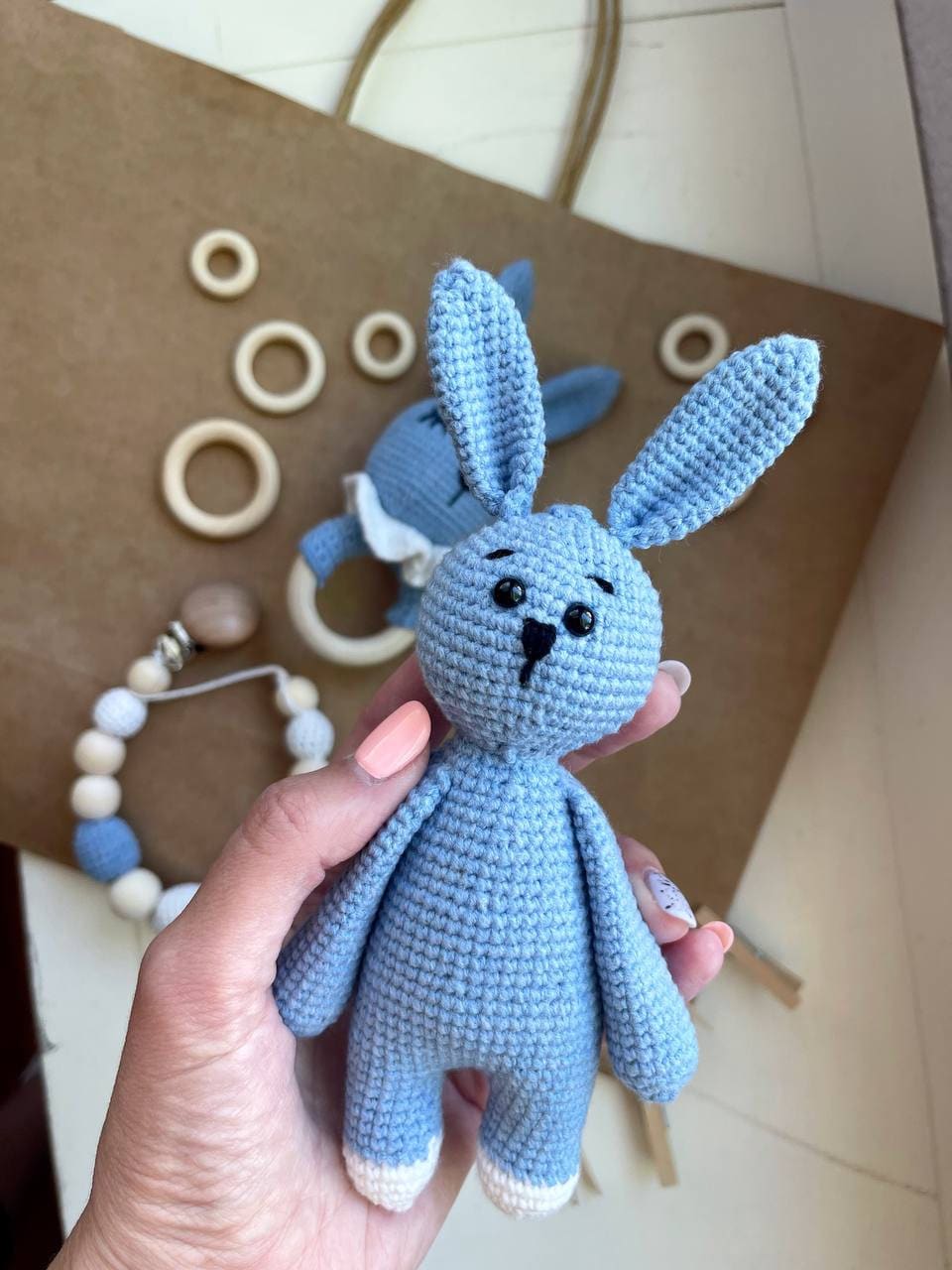 Rattle and Squeaker Toy for Newborn. Baby Box With Pacifier Holder ...