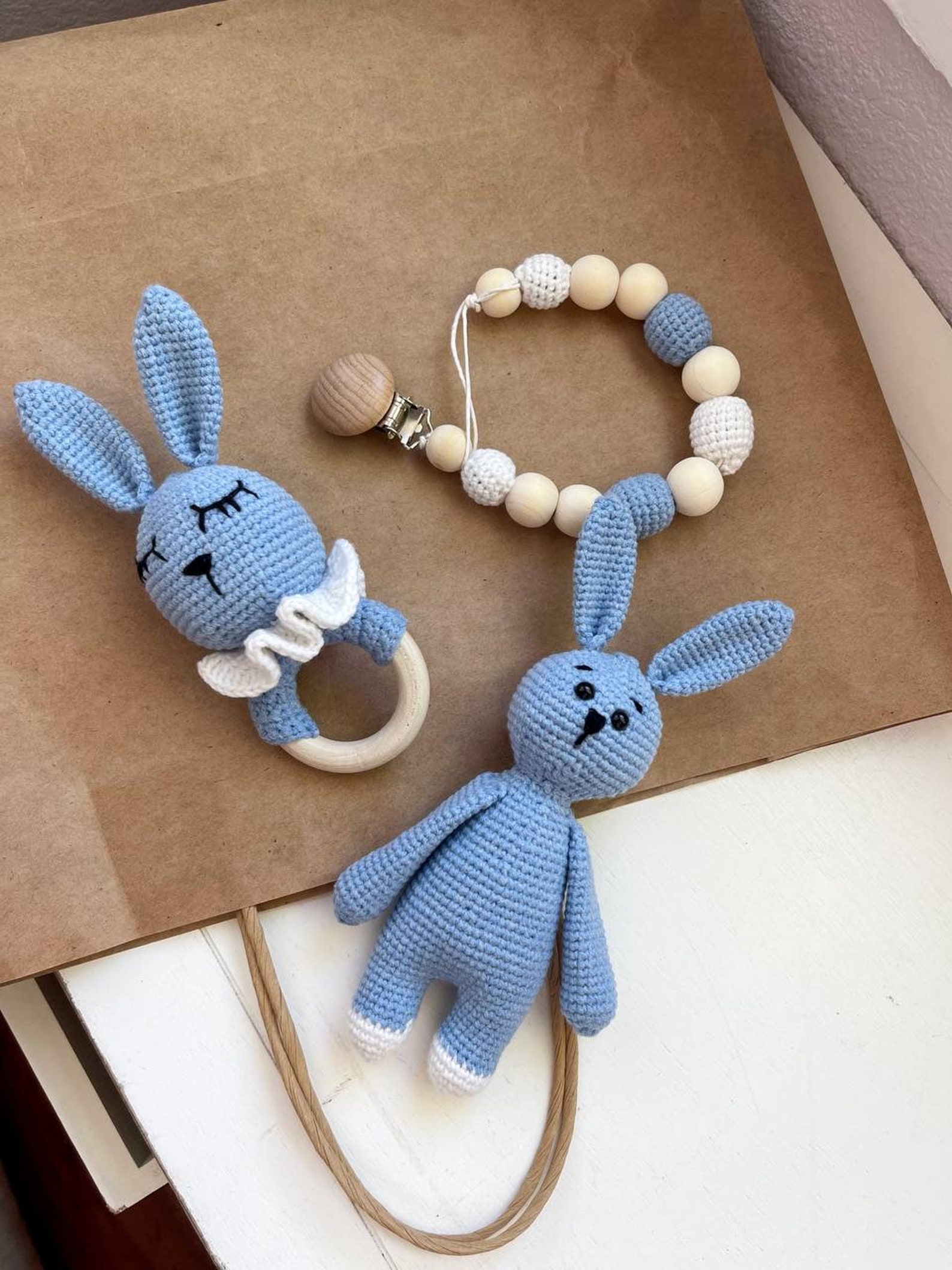 Rattle and Squeaker Toy for Newborn. Baby Box With Pacifier Holder ...