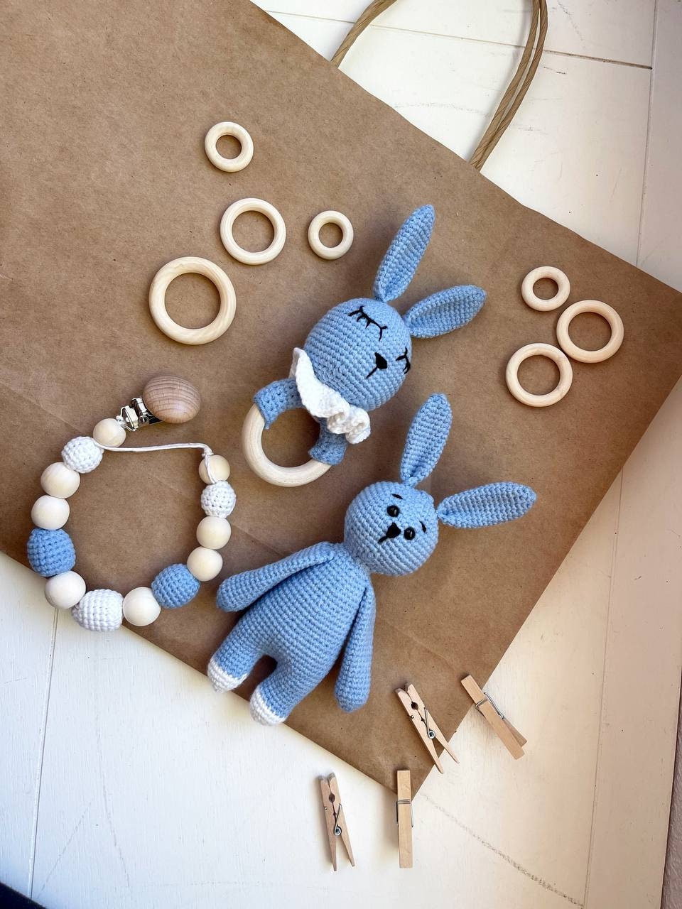 Rattle and Squeaker Toy for Newborn. Baby Box With Pacifier Holder ...