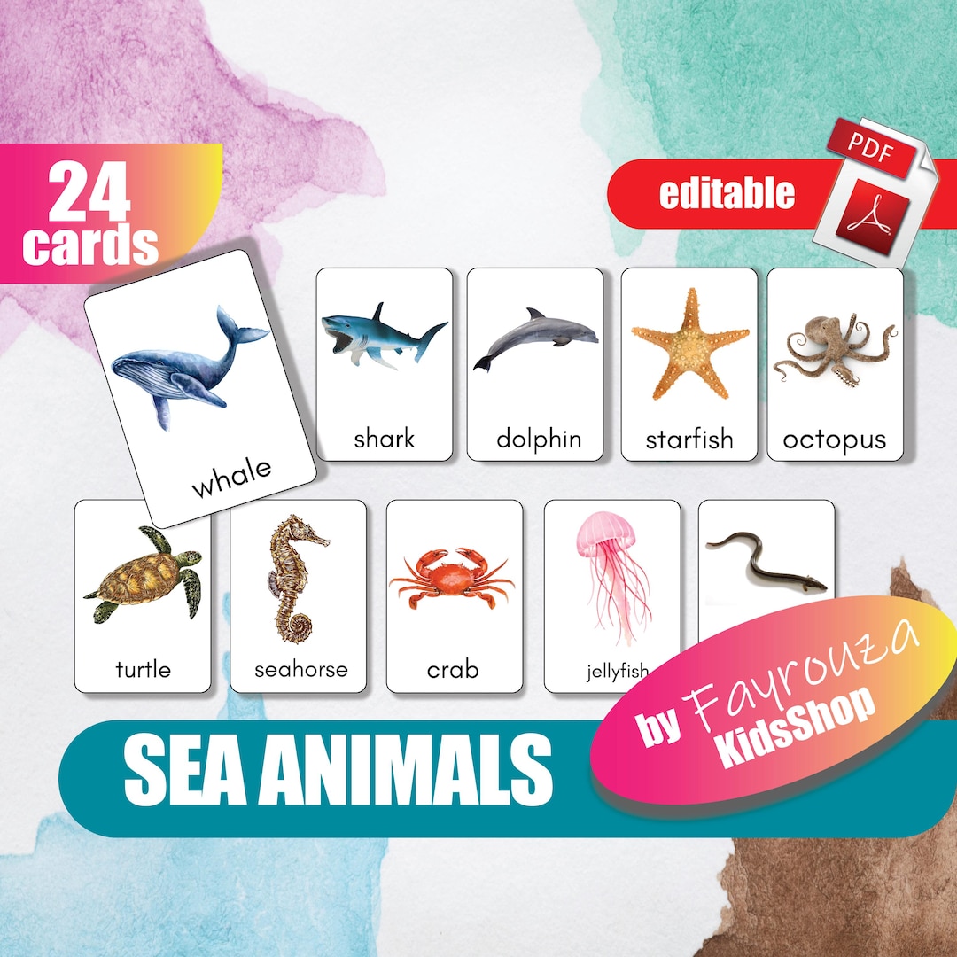 Sea Animals Nomenclature Montessori Flash Cards - Etsy