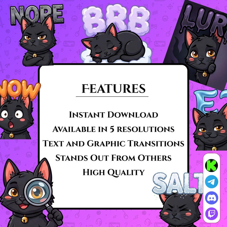 Animated Black Cat Emotes – 12 Twitch Discord GIF Pack (vol 2) - Etsy