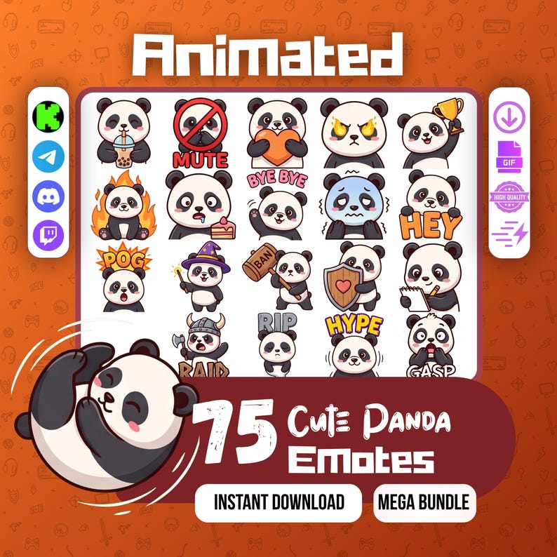 Animated Panda Emotes Mega Bundle for Twitch Discord Kick (GIF Files ...