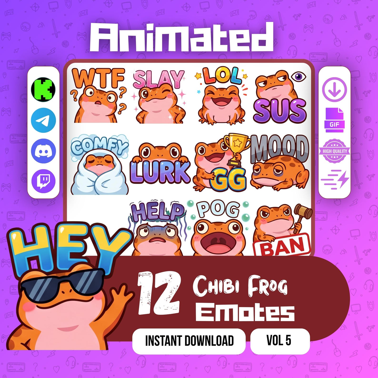 Animated Chibi Frog Emotes for Twitch, Discord (digital Download) - Etsy