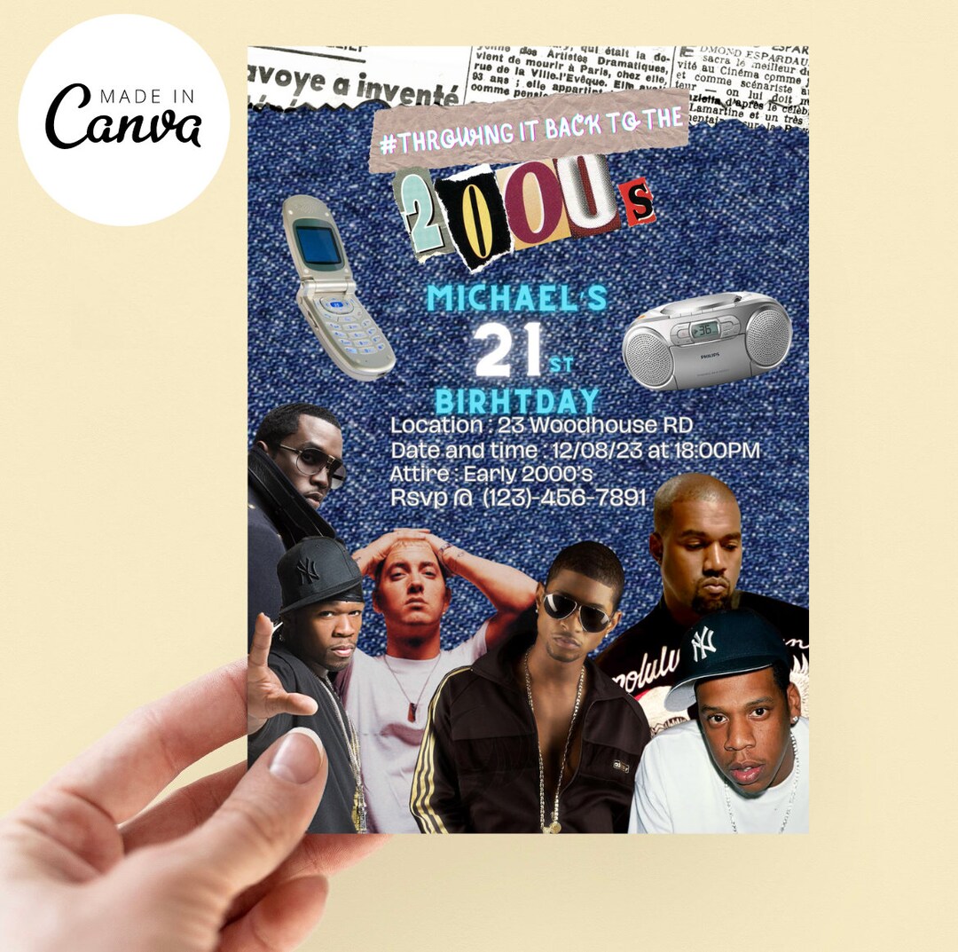 Early 2000s MALE Y2K Themed Party Invitation, Canva Editable Printable ...