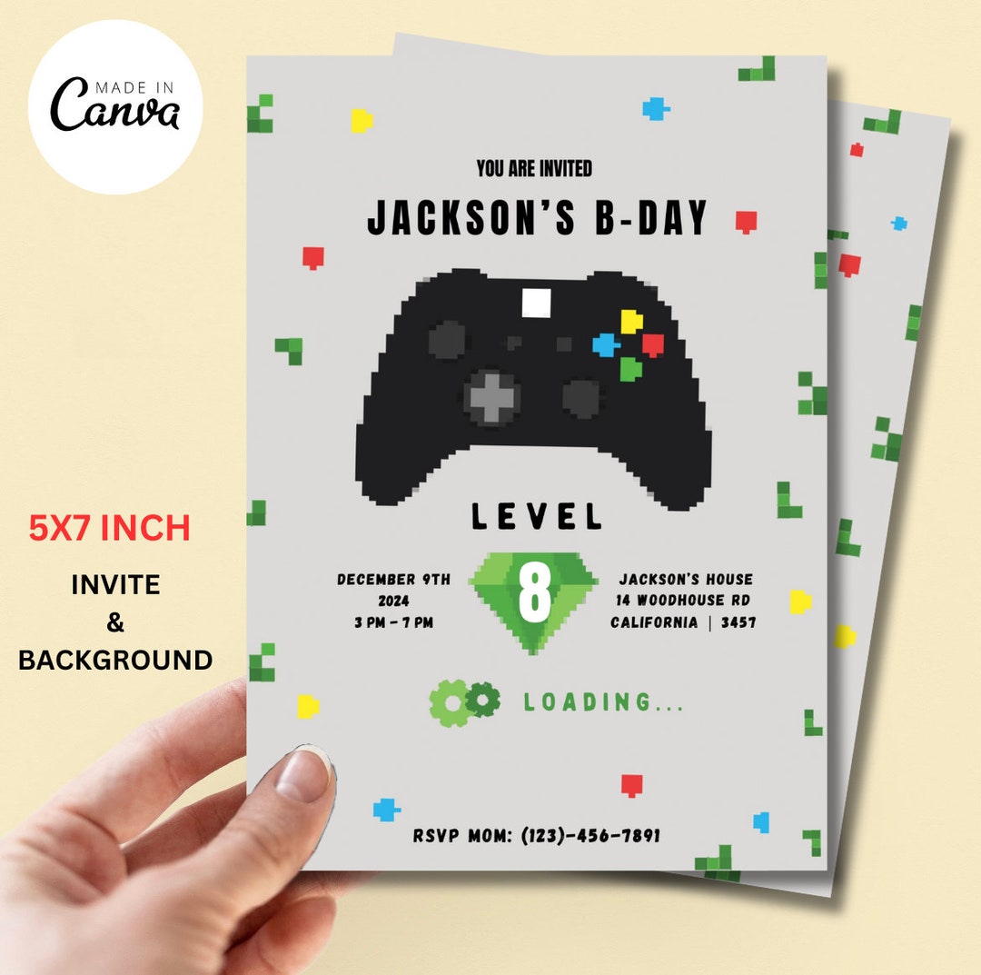 Video Game Birthday Invitation Template, Video Game Invitation, Gaming ...