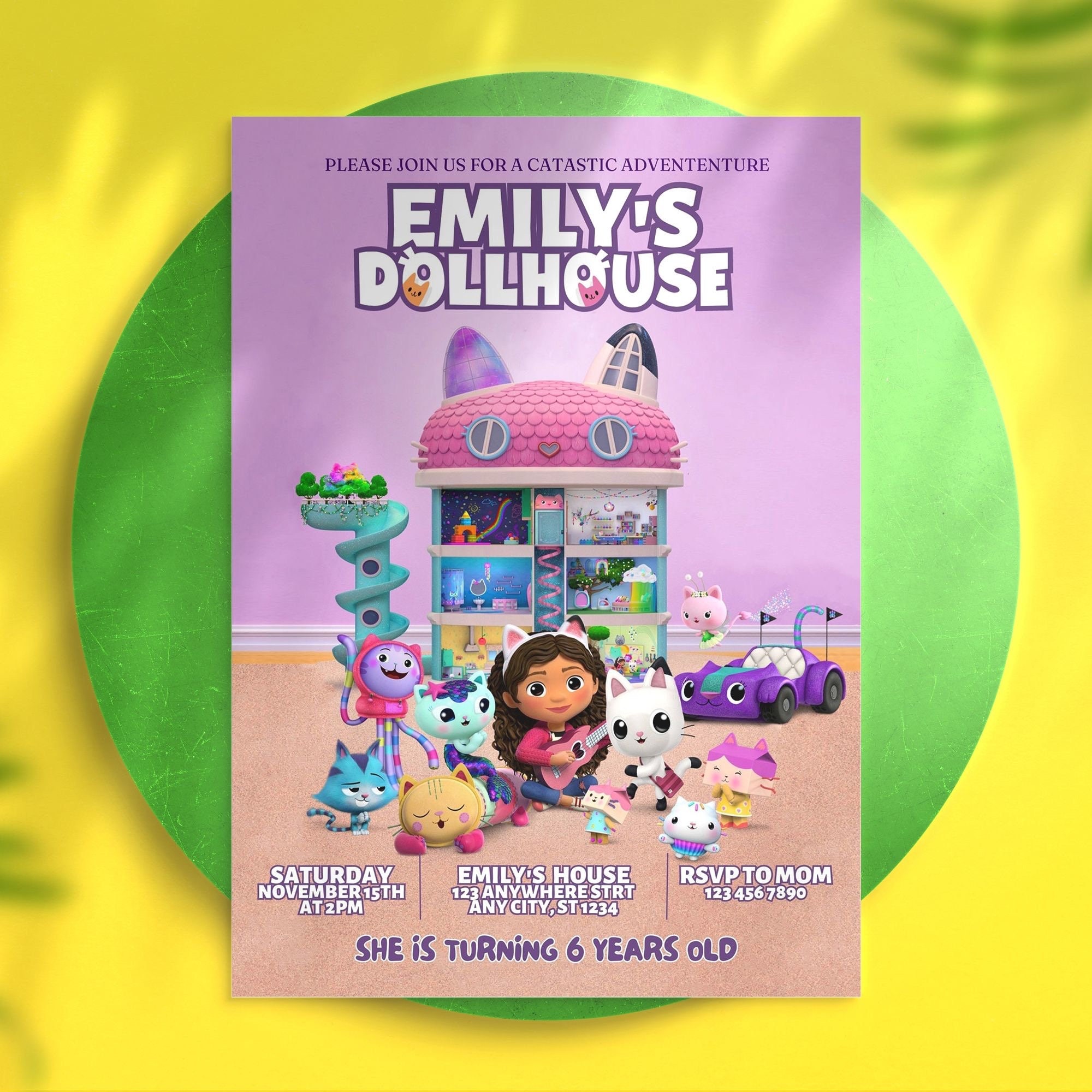 Gabbys Dollhouse Birthday Invitation CANVA Template Editable - Etsy