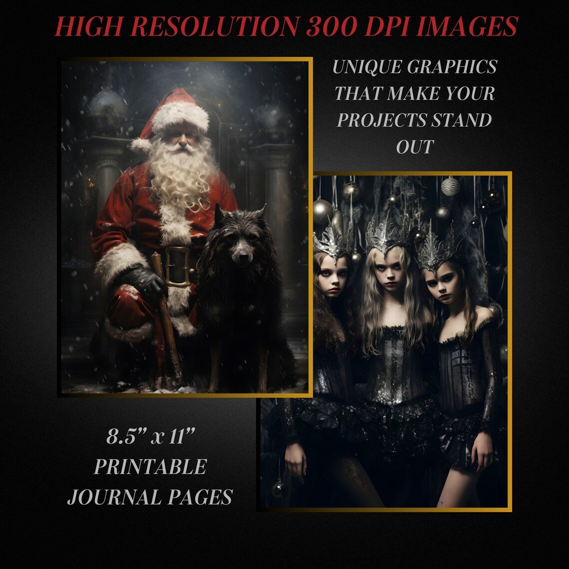 Gothic Christmas VOL 1, Unique Printable Dark Yuletide Illustrations ...