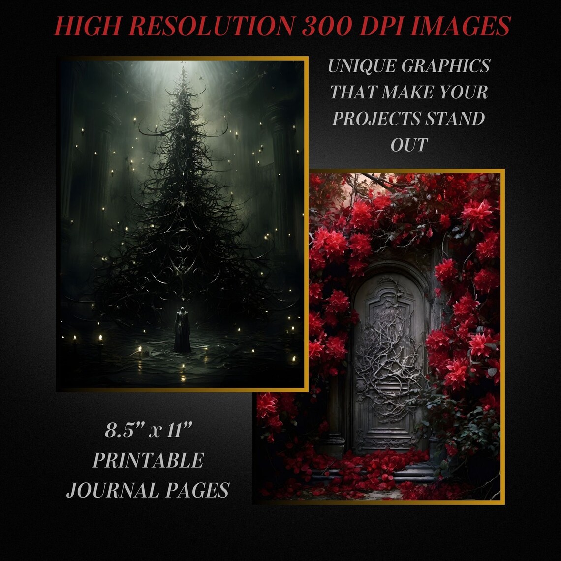 Gothic Christmas VOL 1, Unique Printable Dark Yuletide Illustrations ...