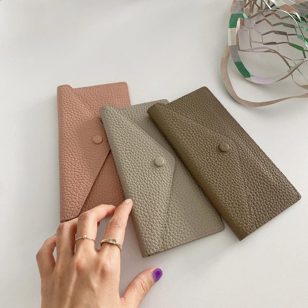 Envelope Wallet Genuine Cowhide Leather Tall Wallet Slim Long Card ...