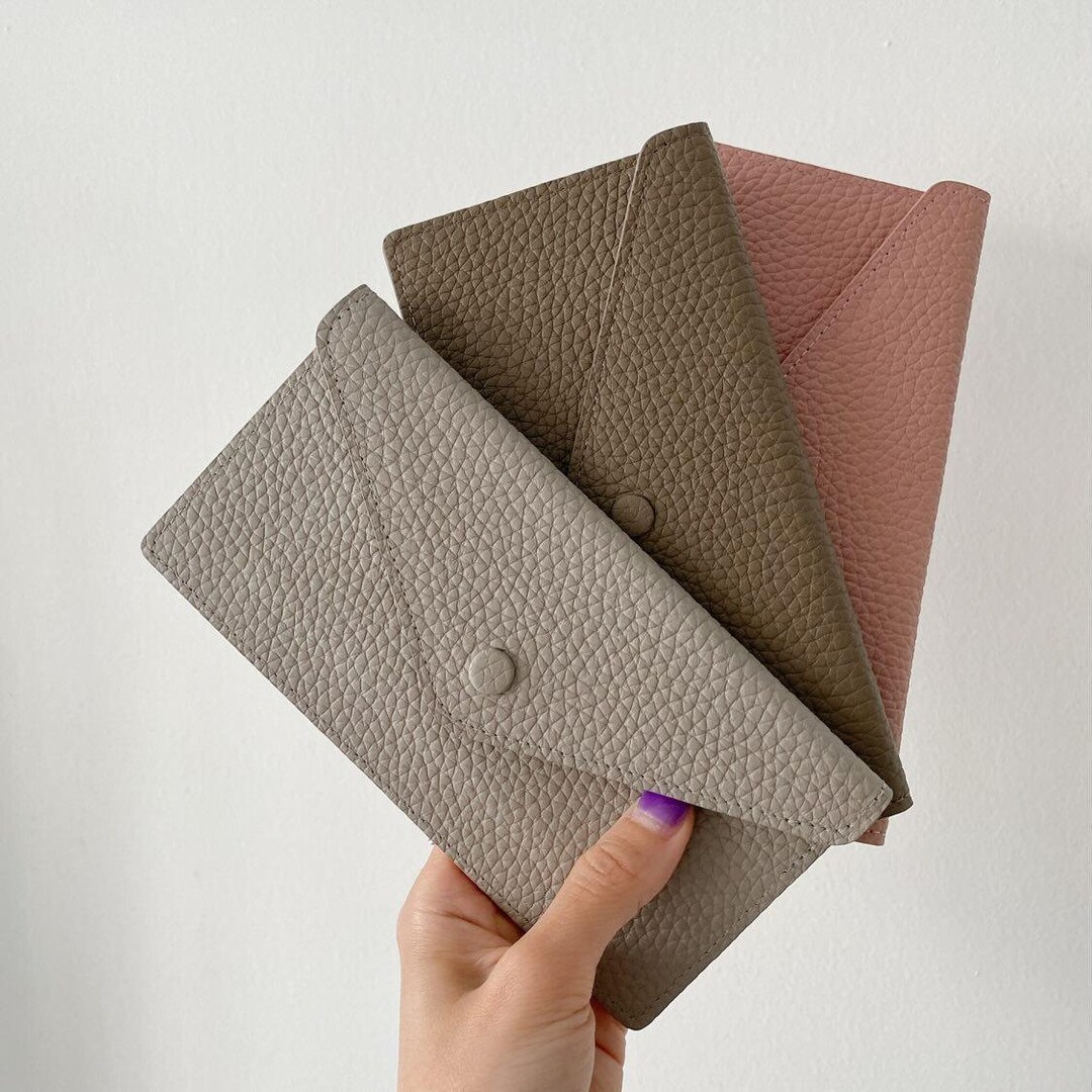 Envelope Wallet Genuine Cowhide Leather Tall Wallet Slim Long Card ...