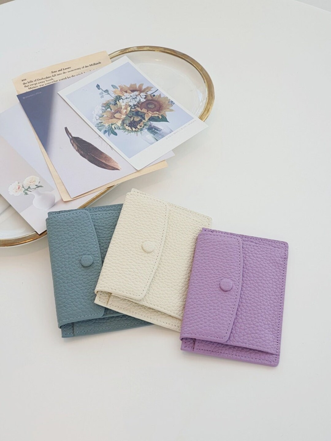 Mini Card Coin Wallet Genuine Cowhide Real Leather Pastel Colored ...