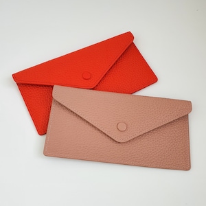 Envelope Wallet Genuine Cowhide Leather Tall Wallet Slim Long Card ...
