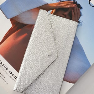 Envelope Wallet Genuine Cowhide Leather Tall Wallet Slim Long Card ...