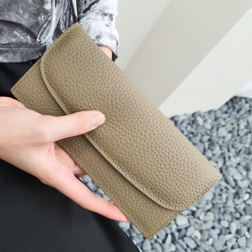 Slim Long Wallet Genuine Cowhide Leather Tall Wallet Travel Wallet Real ...