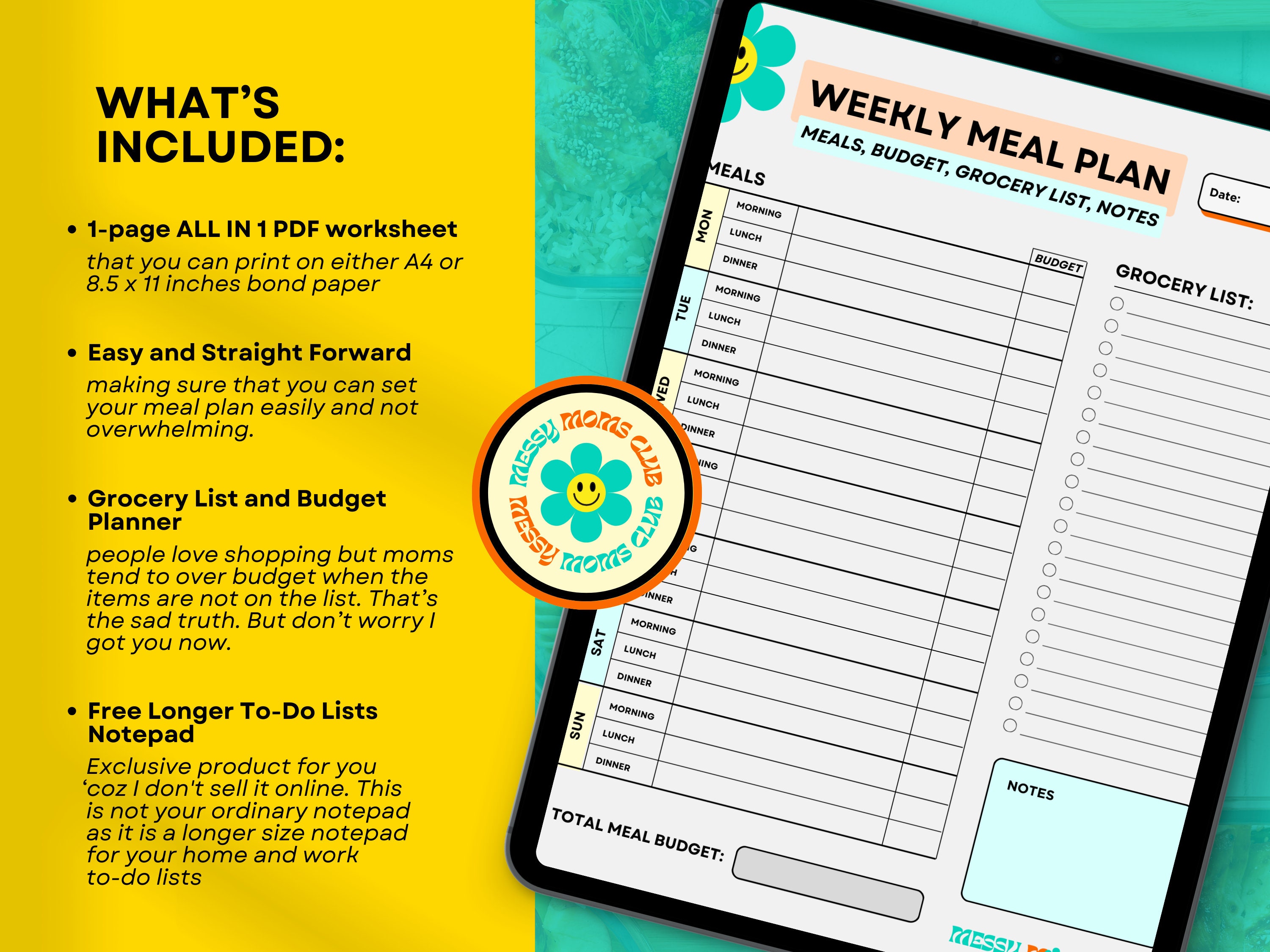 Easy Weekly Meal and Grocery Planner Checklist Weekly Meal Planning and ...