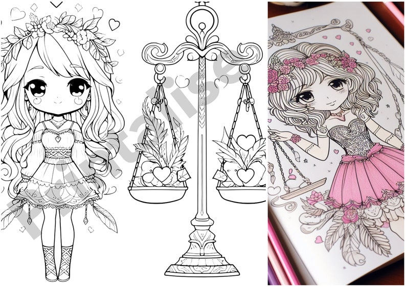 Libra Harmony: Charming Anime Girl With Scales Balanced Zodiac Coloring ...