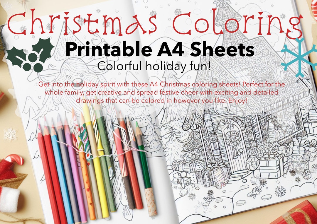 Christmas Coloring Sheets A4 Size PDF Festive and Relaxing - Etsy