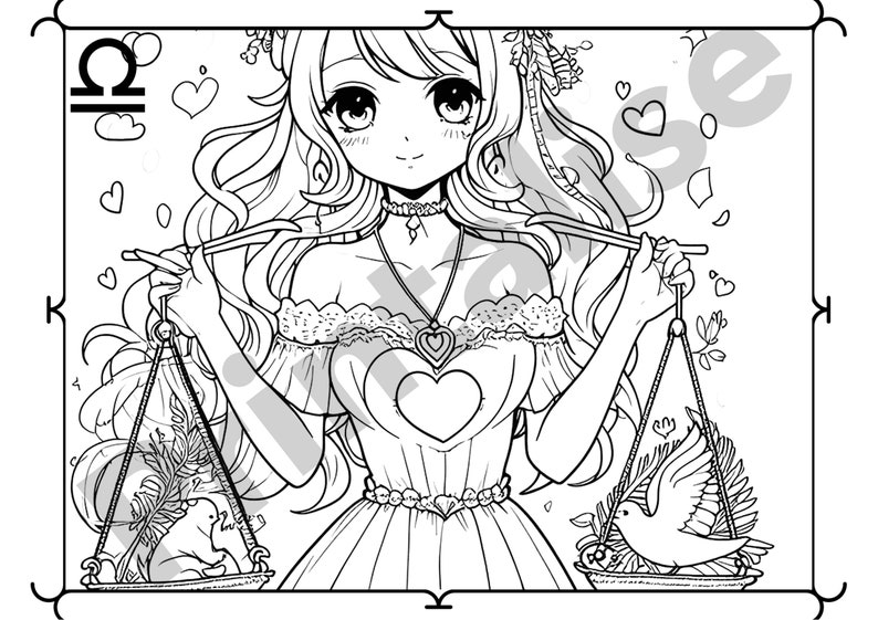 Libra Harmony: Charming Anime Girl With Scales Balanced Zodiac Coloring ...
