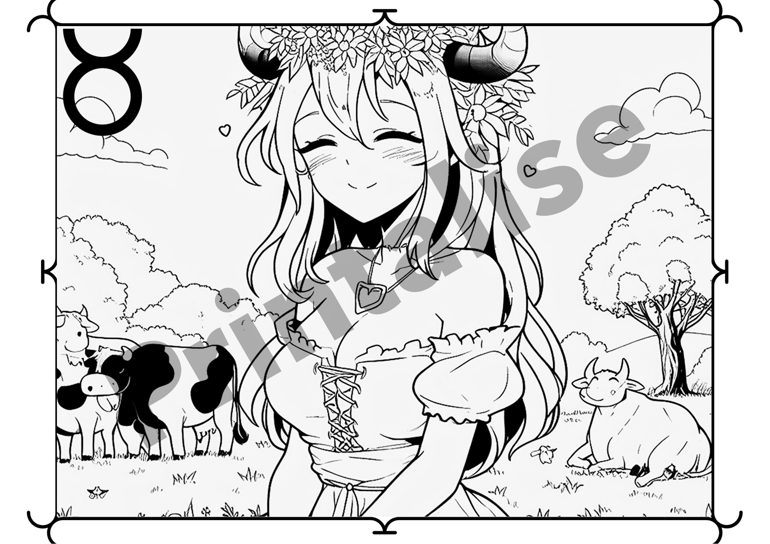 Taurus Tranquility: Anime Girl With Bull Horns Sensual - Etsy