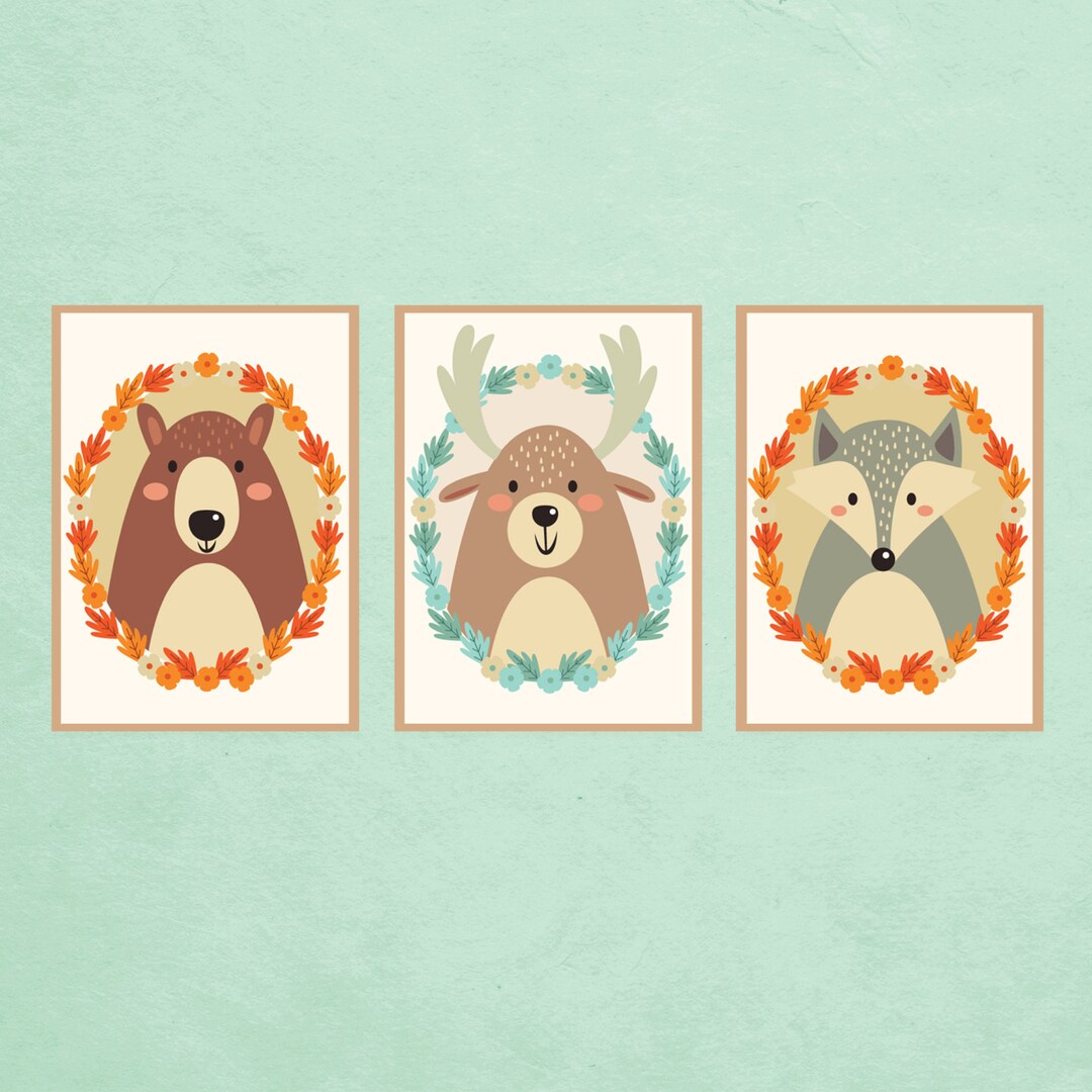Forest Animals Posters, Set 3 Wall Art, Kids Posters Fine Art Prints No ...