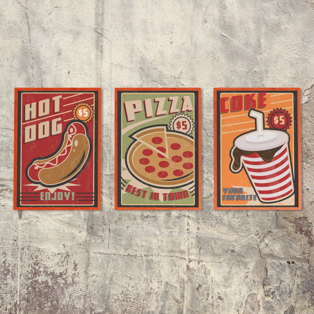 Retro Food Posters 3 Piece Wall Art Vintage Posters No Frame - Etsy