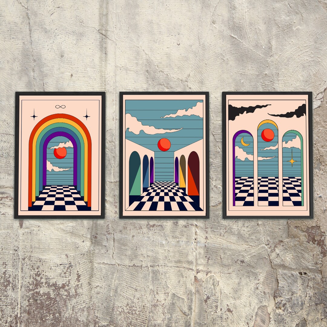 Retro Abstract Posters, 3 Piece Wall Art, Vintage Posters No Frame No ...