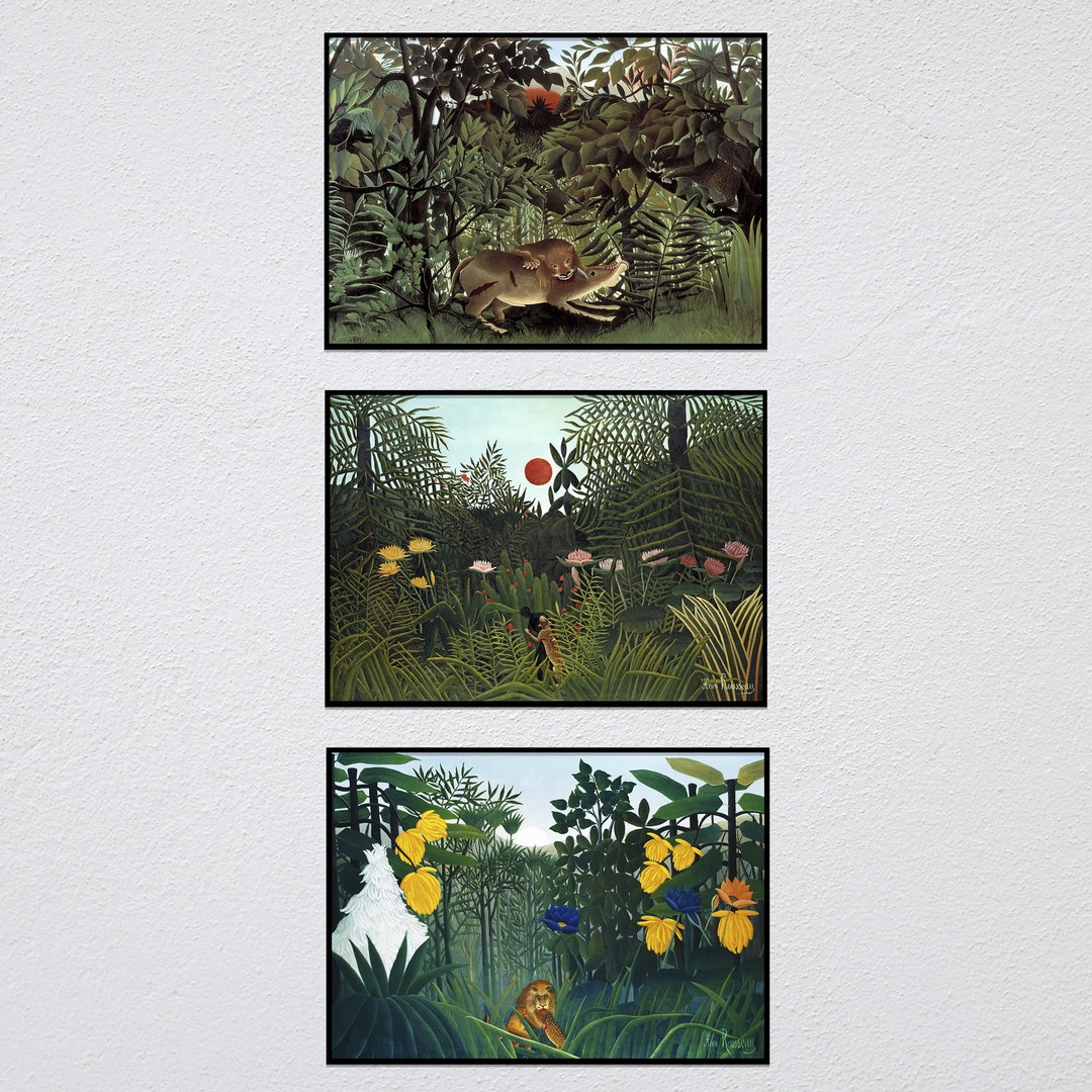 Reproduction Henri Rousseau Lions Vintage Wall Art, the Hungry Lion ...