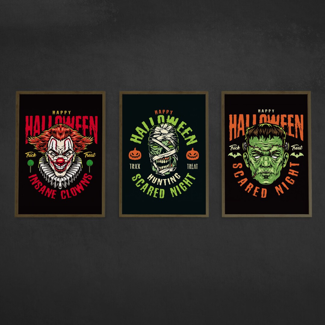 Halloween Posters, 3 Piece Wall Art, Gothic Posters No Frame, Spooky ...