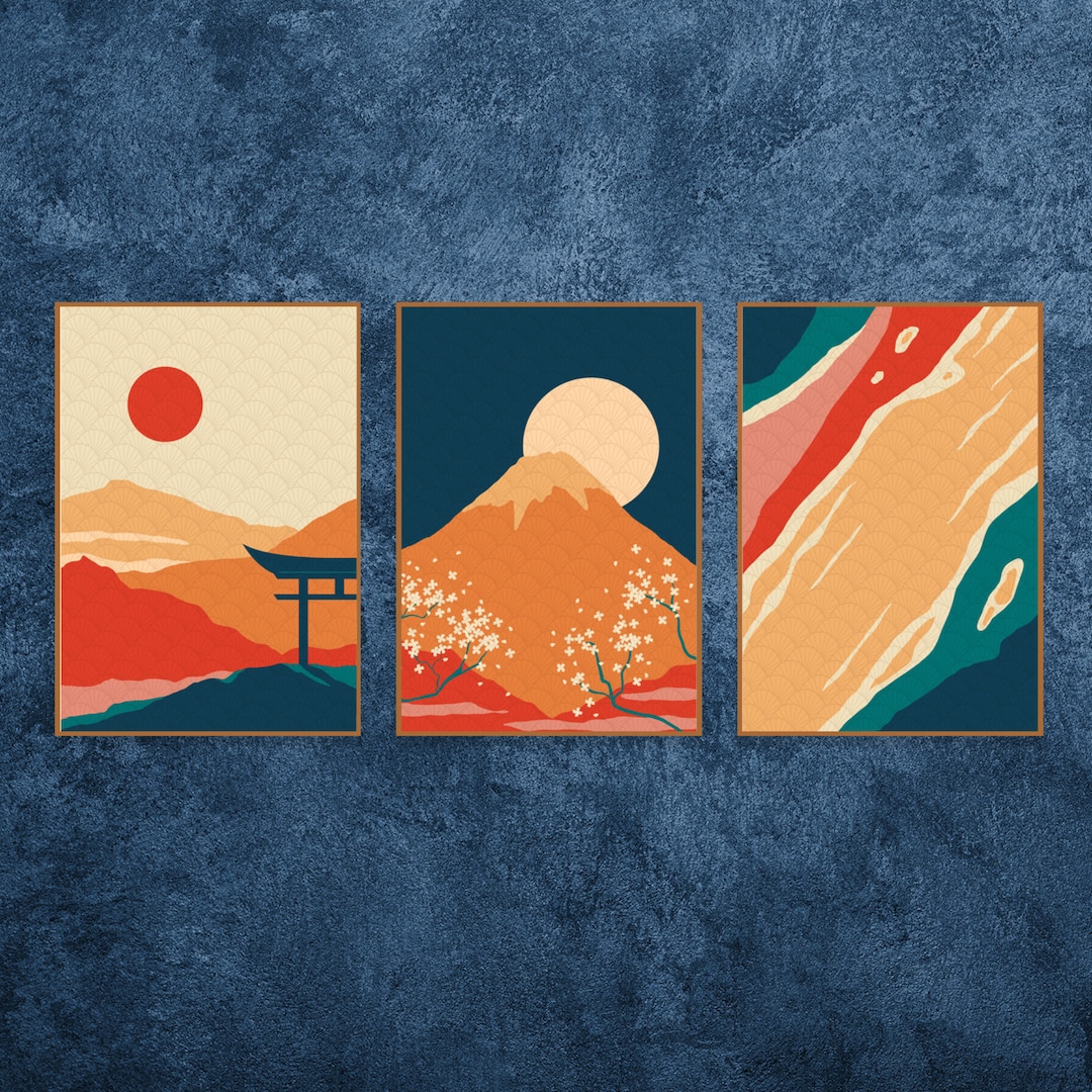 Colorful Japanese Art Posters, Set 3 Wall Art, Asian Unframed Decor No ...