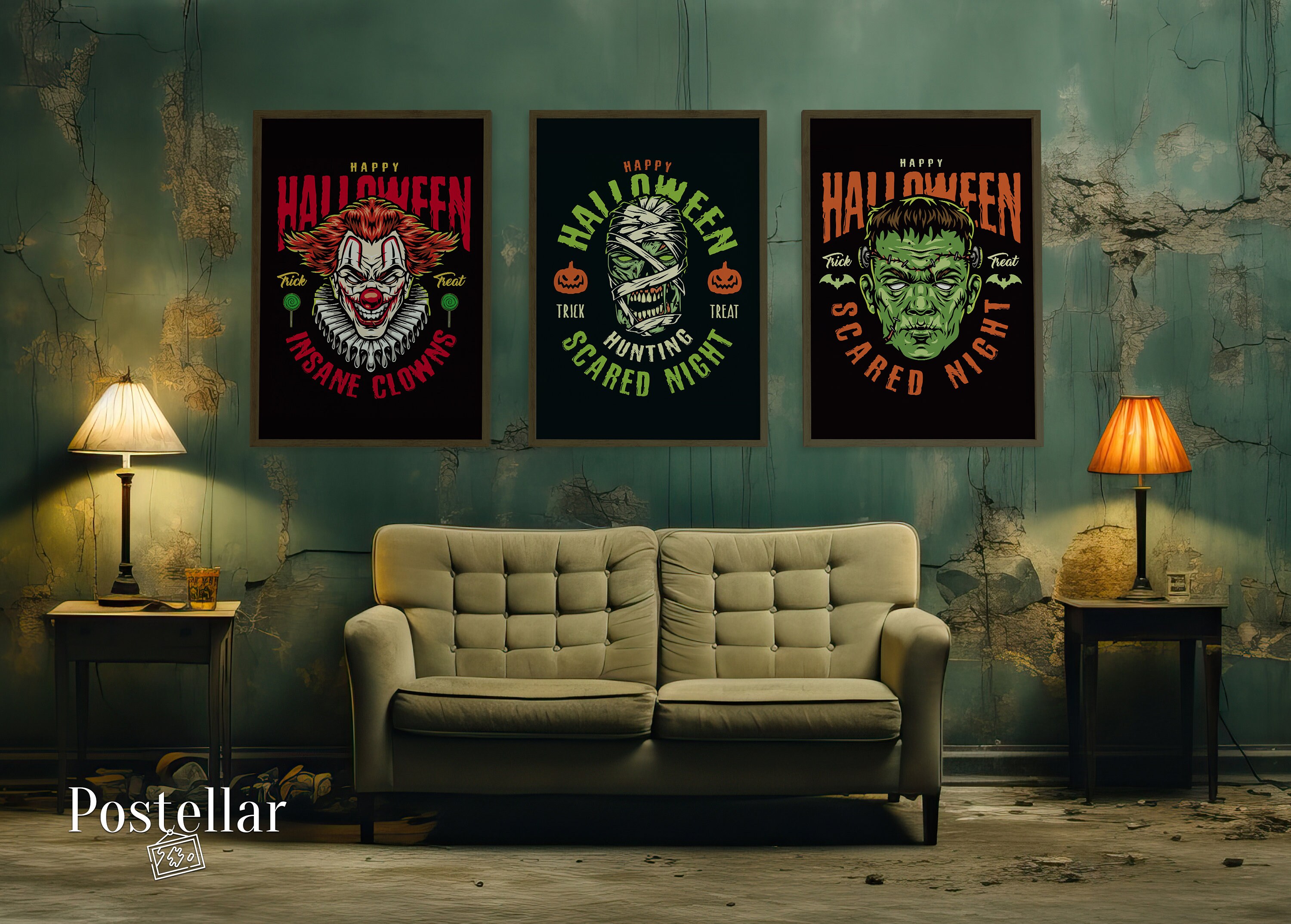 Halloween Posters, 3 Piece Wall Art, Gothic Posters No Frame, Spooky ...