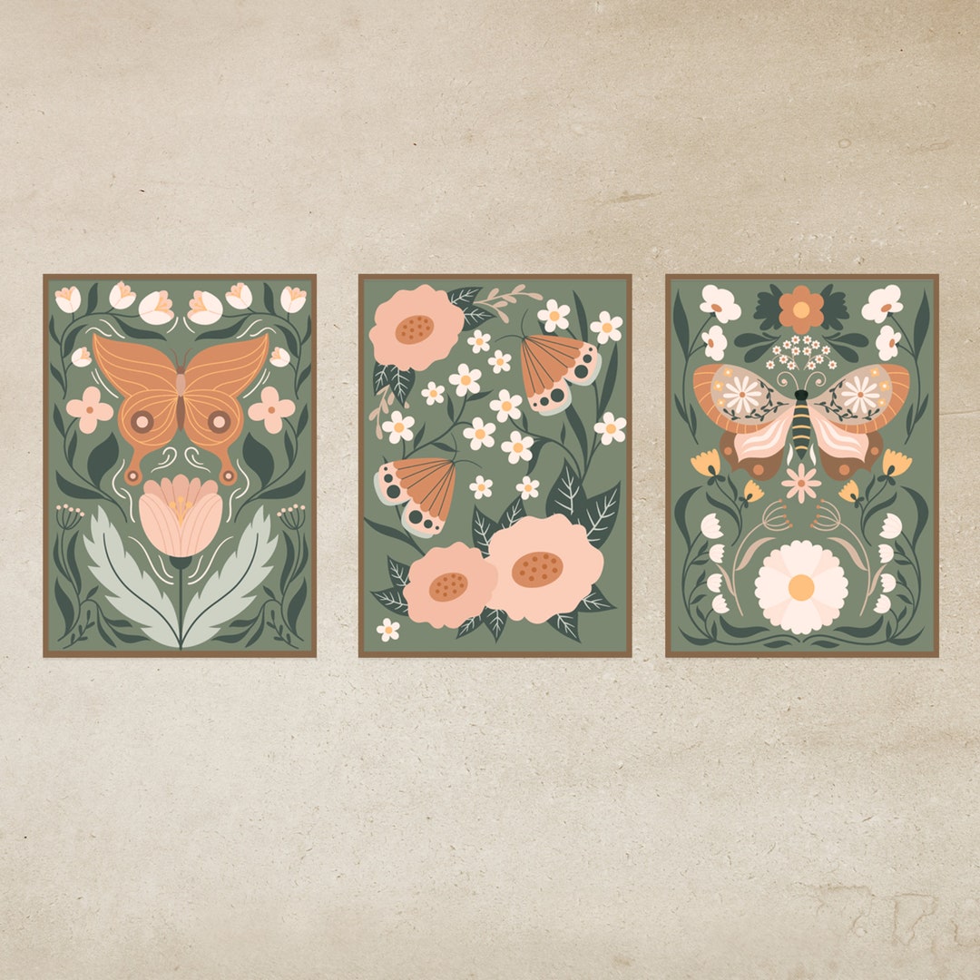 Boho Butterflies Posters 3 Piece Wall Art Boho Print Posters - Etsy