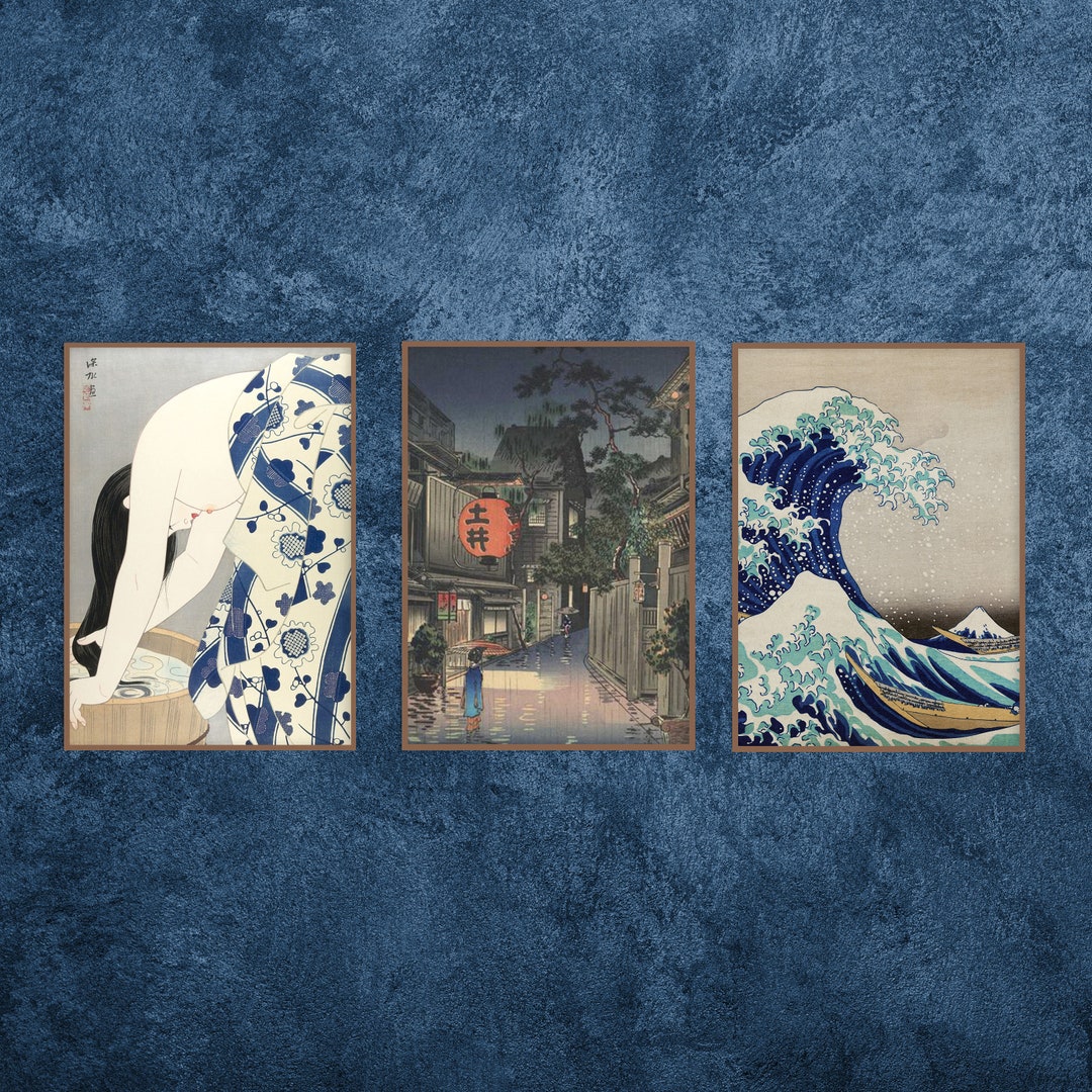 Best of Japanese Posters, Japanese Woman, Great Wave Set 3 Wall Art ...