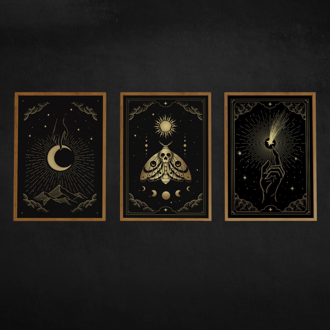 Moon and Stars Posters, Set 3 Wall Art, Gothic Unframed Wall Hanging No ...