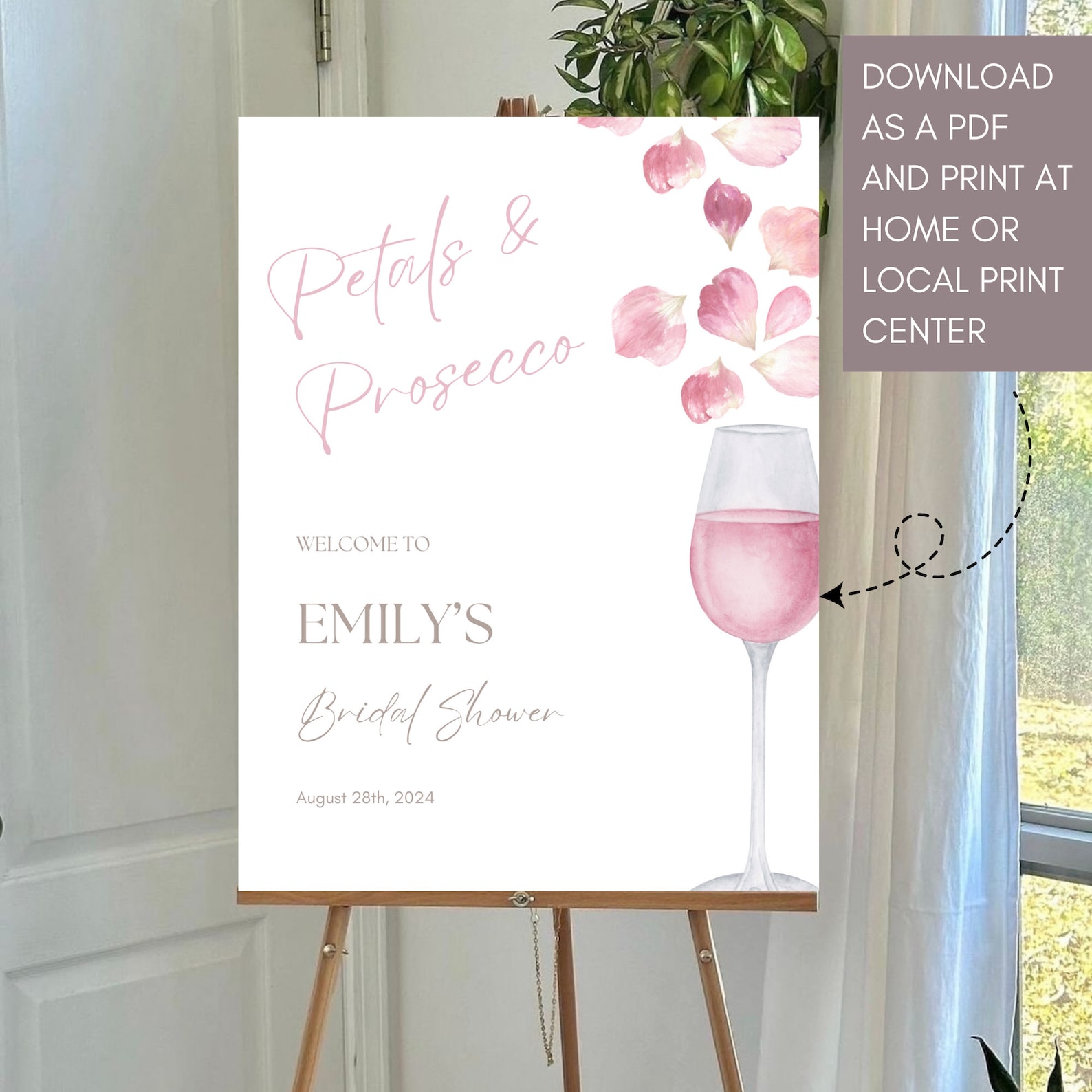 Petals and Prosecco Welcome Sign Template Bridal Shower Banner Minimal ...
