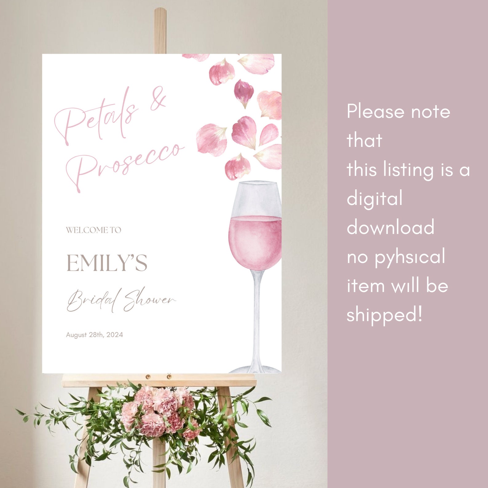 Petals and Prosecco Welcome Sign Template Bridal Shower Banner Minimal ...