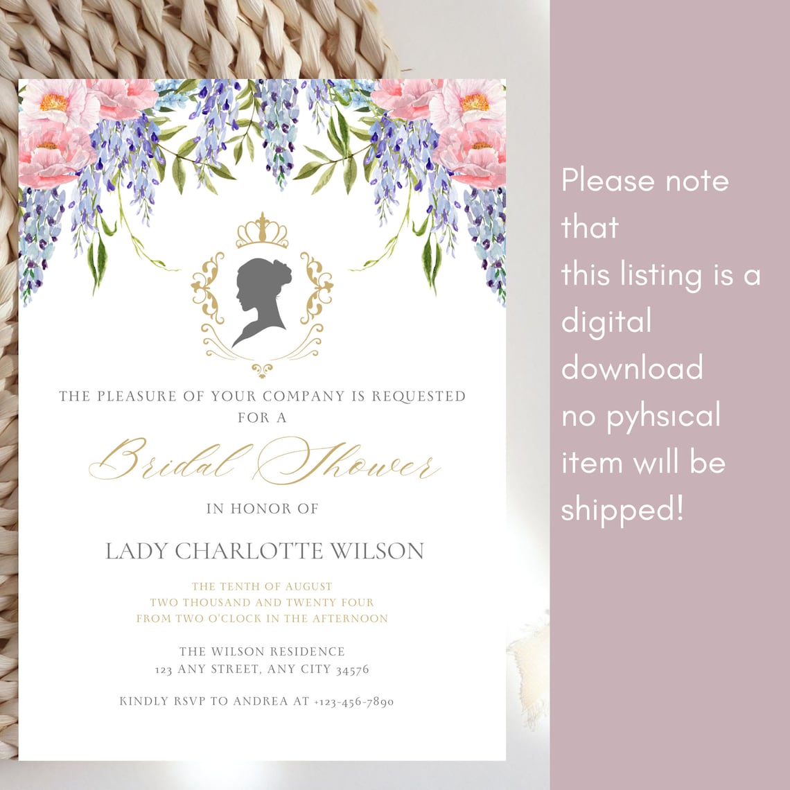 Bridgerton Invitation Template Bridal Shower Invites Floral Royal ...