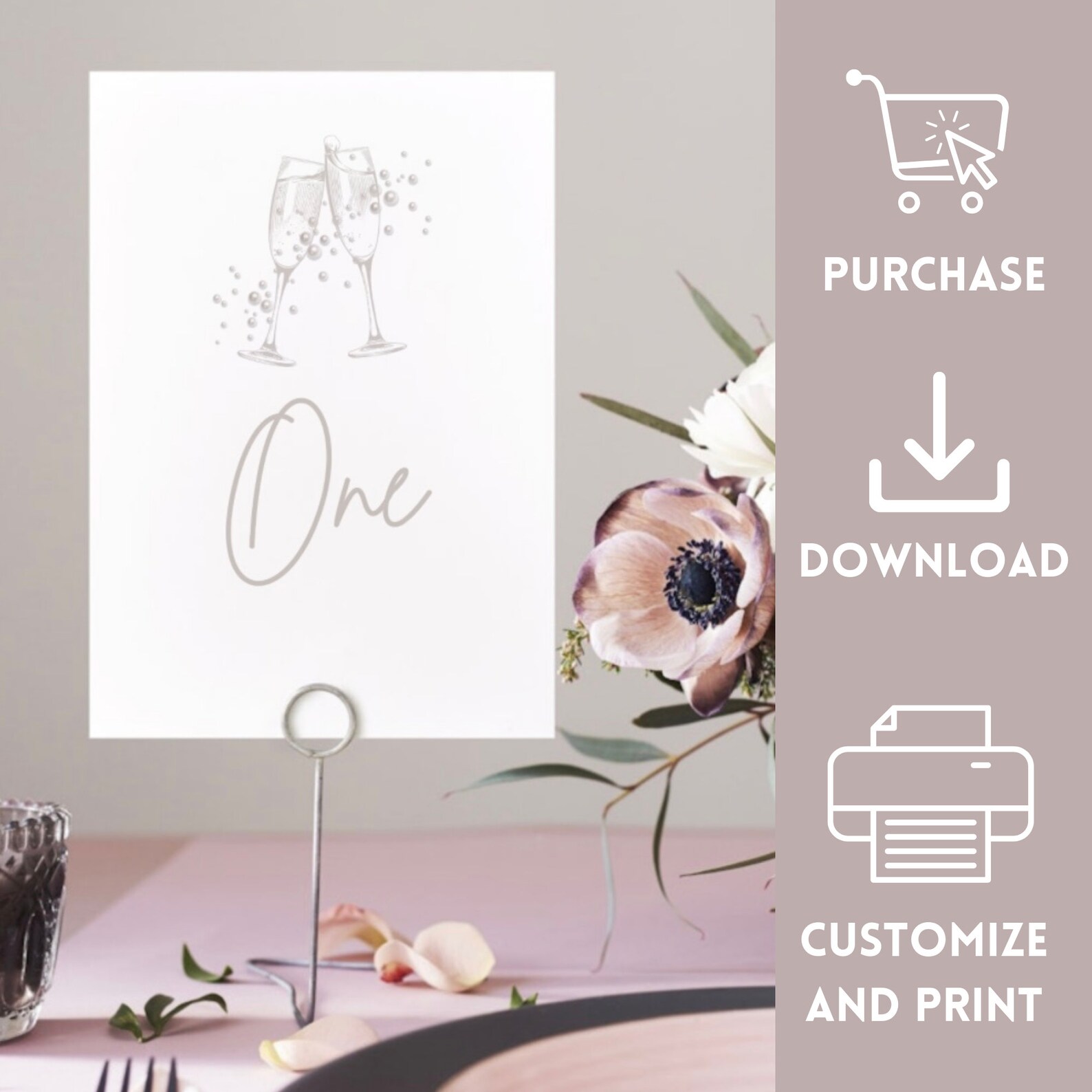Pearls and Prosecco Table Number Card Template Minimal Pearls and ...
